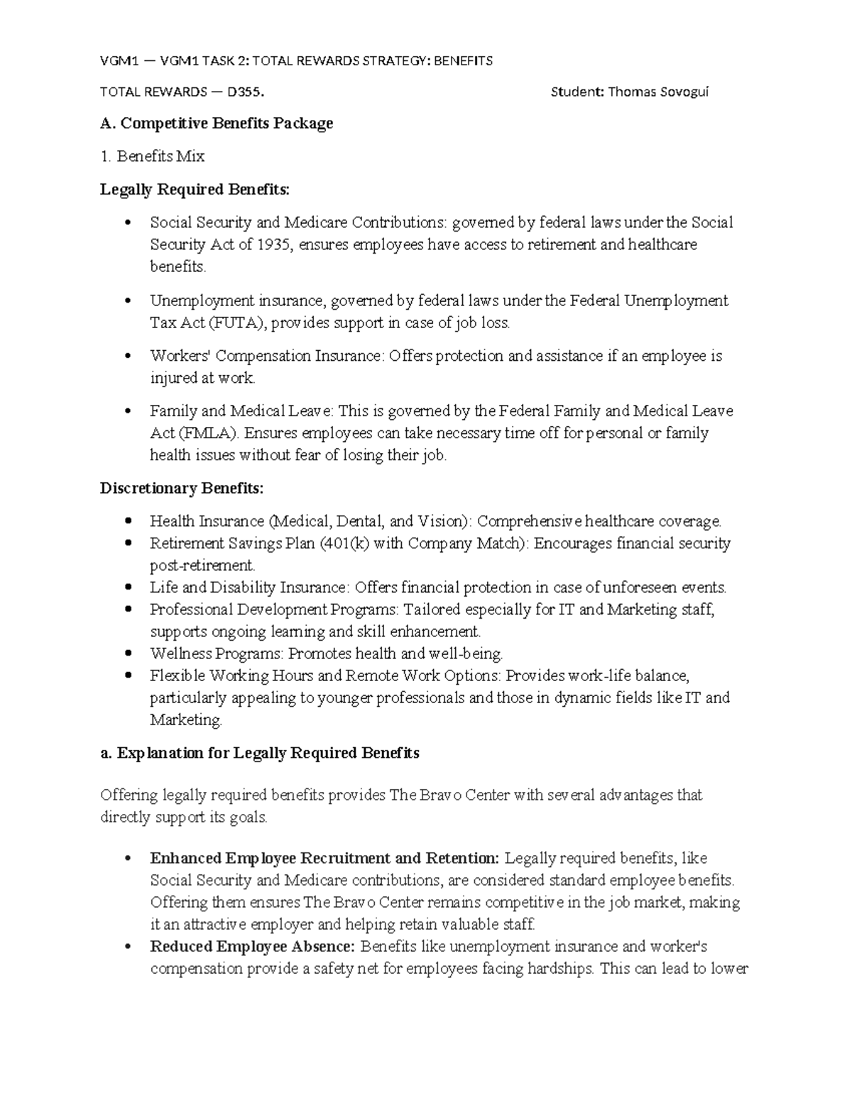 VGM1 TASK 2 - VGM1 — VGM1 TASK 2: TOTAL REWARDS STRATEGY: BENEFITS ...