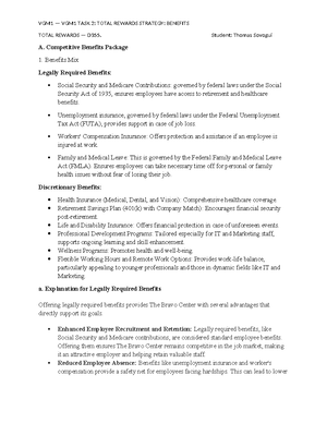 VGM1 Task 2 - Total Rewards Strategy - Benefits S - VGM1 Task 2: Total ...