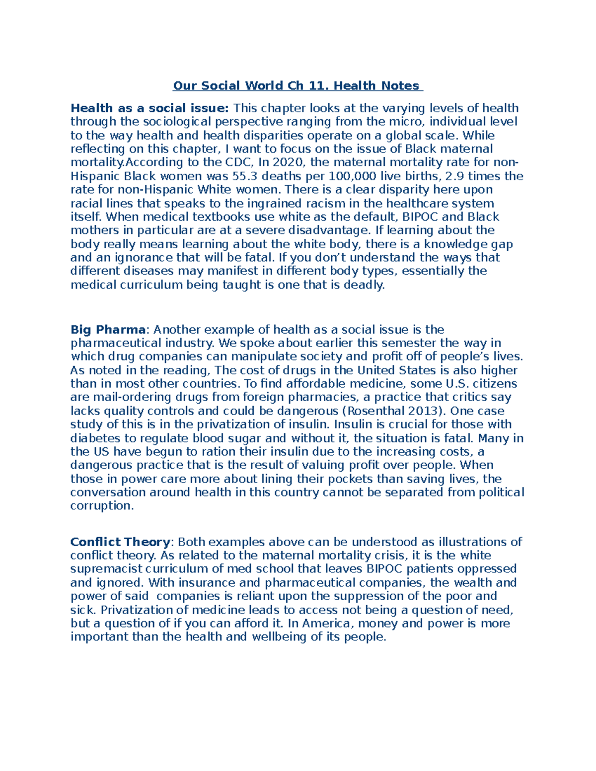 Our Social World Ch 11 - Health Notes Health as a social issue: This ...