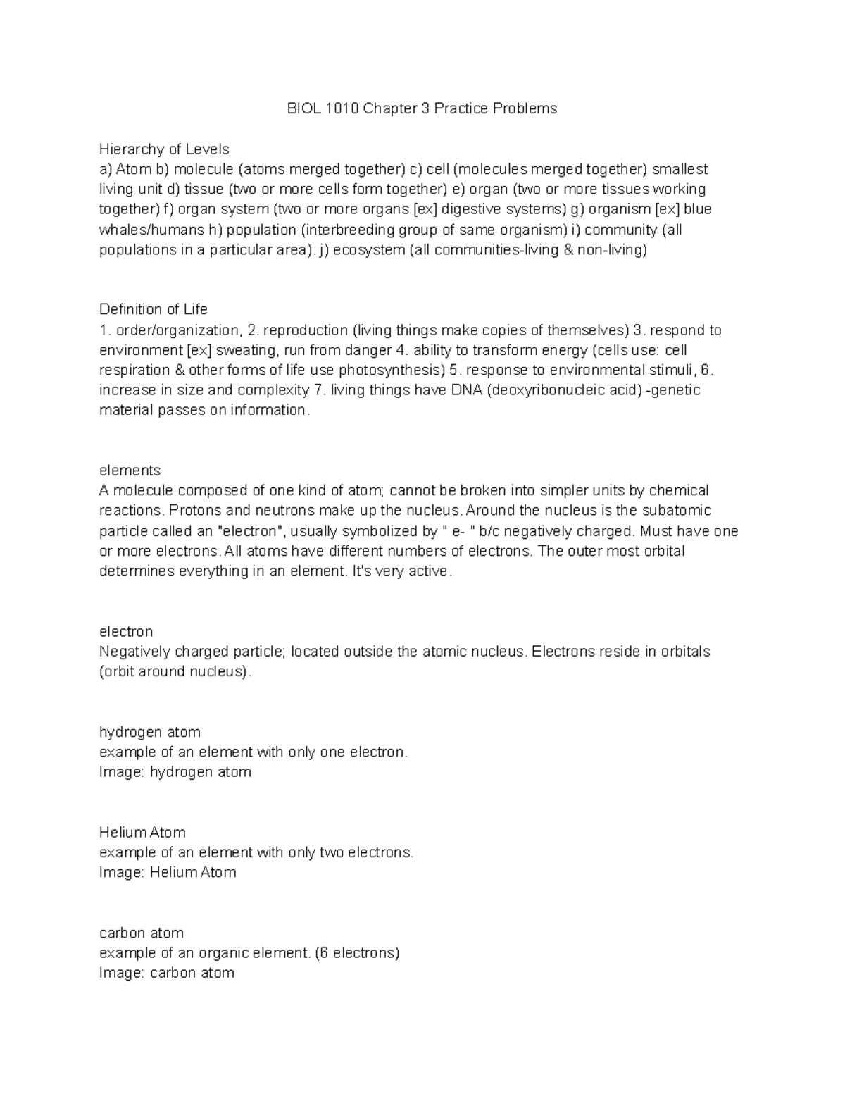 Biol 1010 Chapter 3 Biol 1010 Chapter 3 Practice Problems Hierarchy