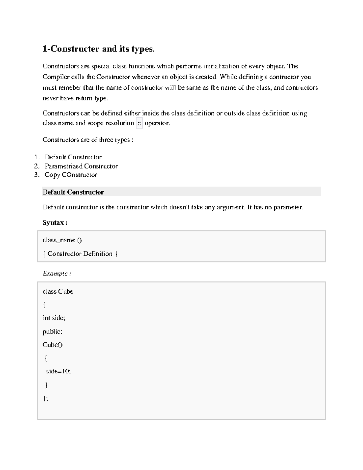 Opps - Lecture notes 2 - 1-Constructer and its types. Constructors are ...