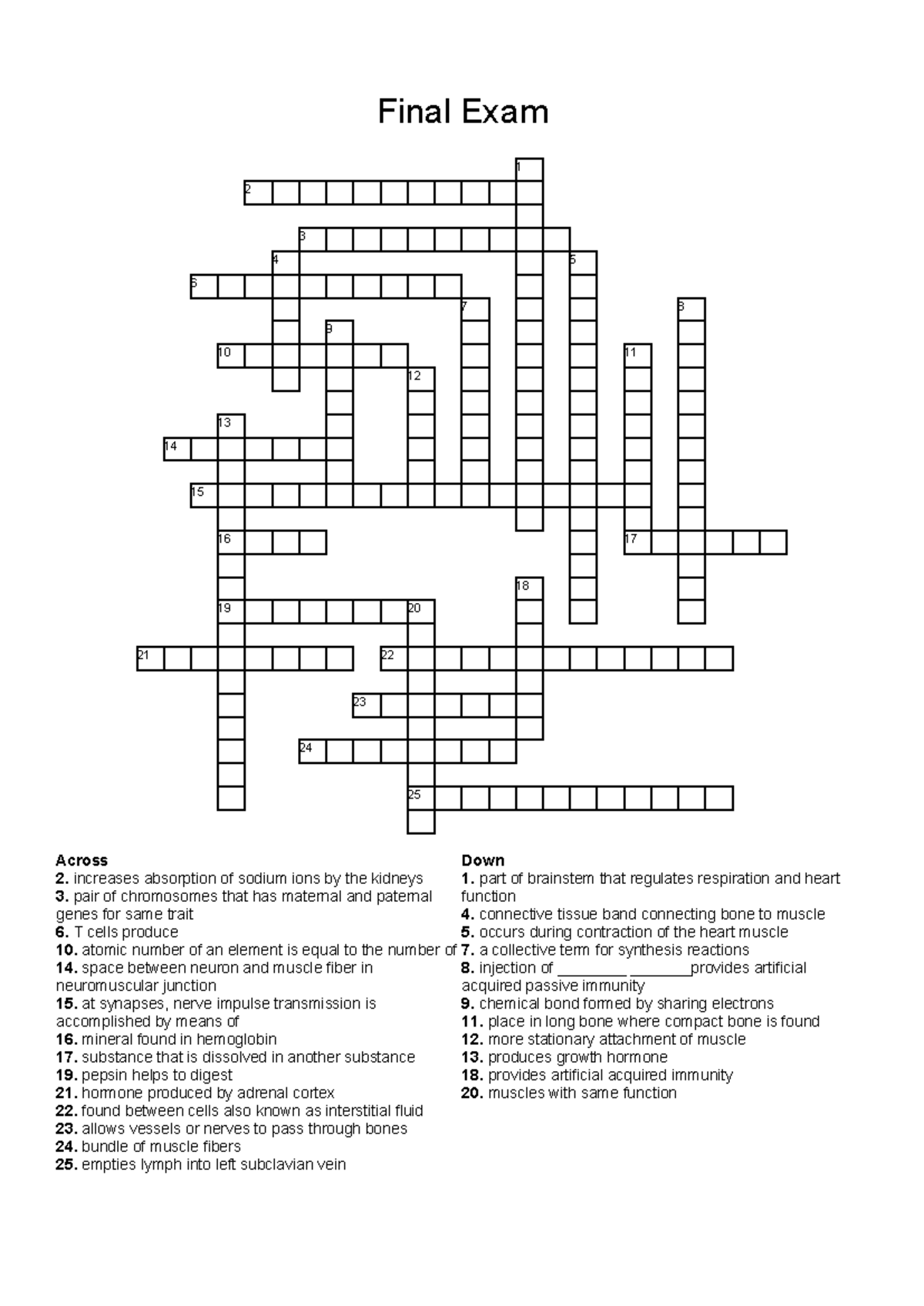 Final Exam crossword - Cross word puzzle for memorization - Final Exam ...