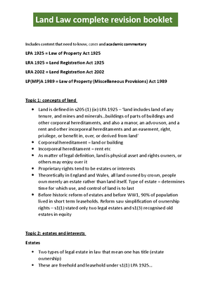 Estates and interest cheat sheet 1 - Interests Equitable interests ...