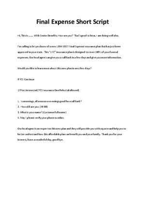 Final Expense 1 - NO DESCRIPTION - Final Expense Telesales Script Stage ...
