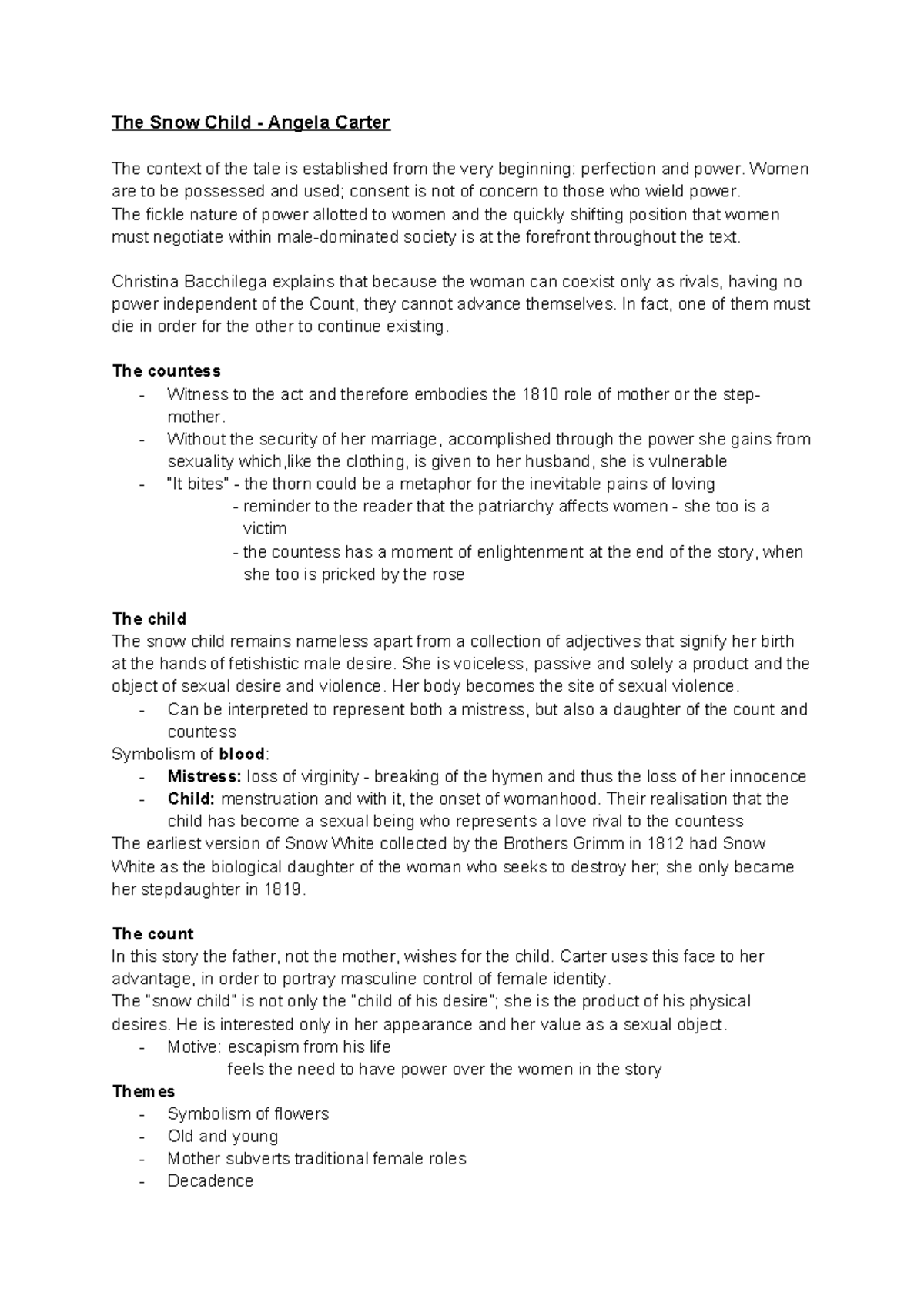 The Snow Child - Angela Carter (notes) - The Snow Child - Angela Carter ...