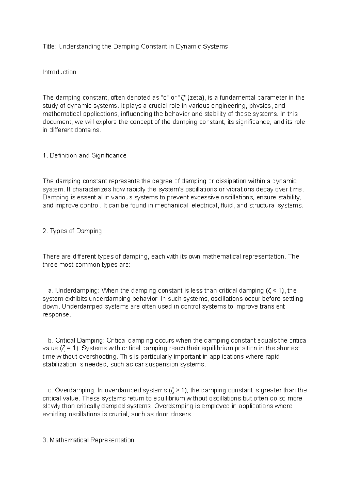 Understanding the Damping Constant in Dynamic Systems - Title ...