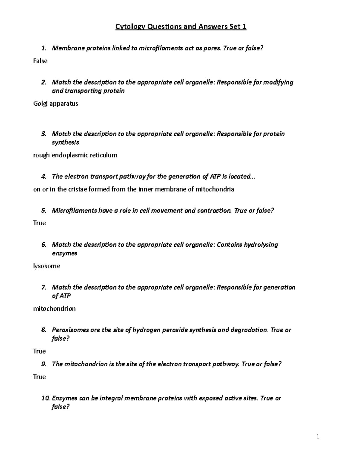 Cytology 1 Phase Test Online - Cytology Questions and Answers Set 1 1 ...