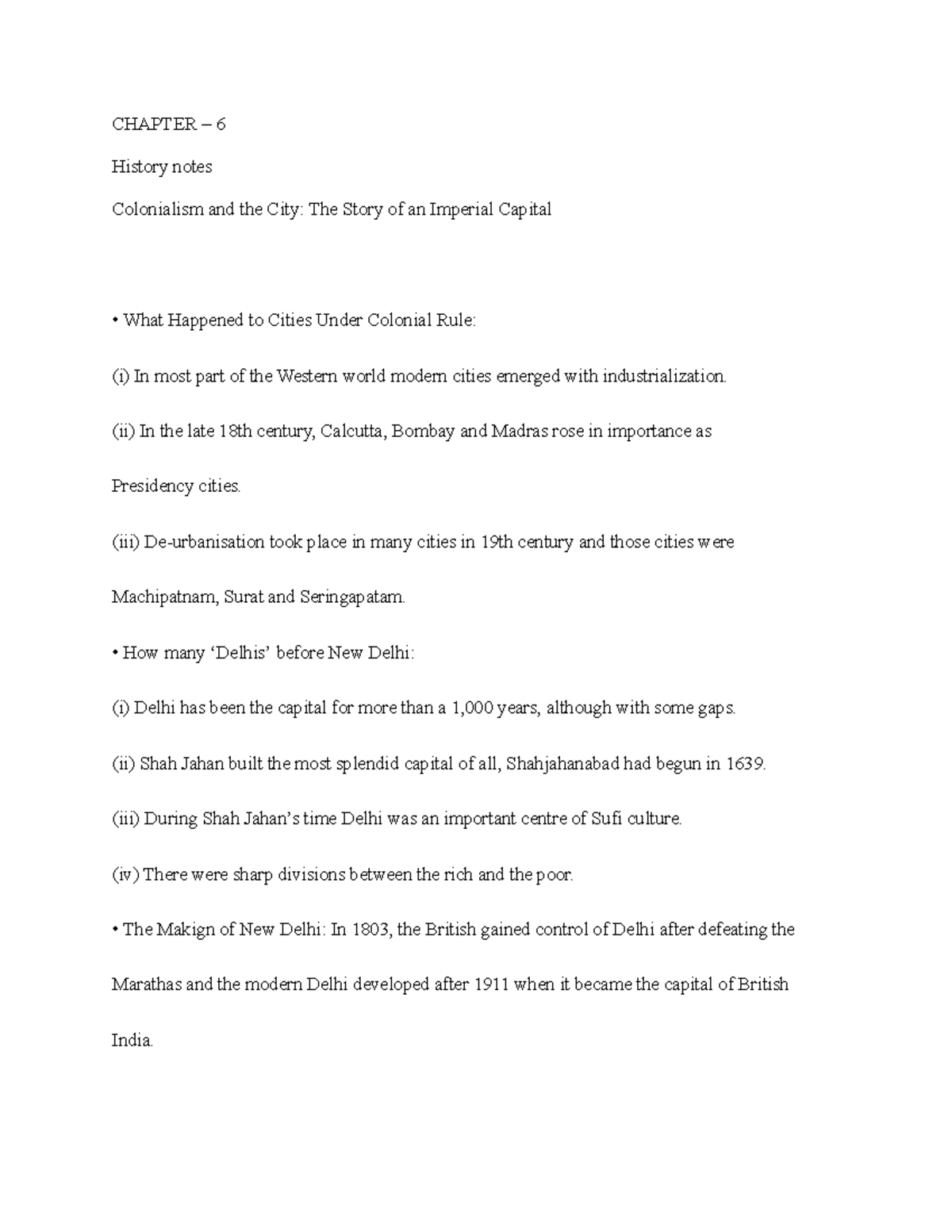 Chapter – 6 History Notes 1 - CHAPTER – 6 History notes Colonialism and ...