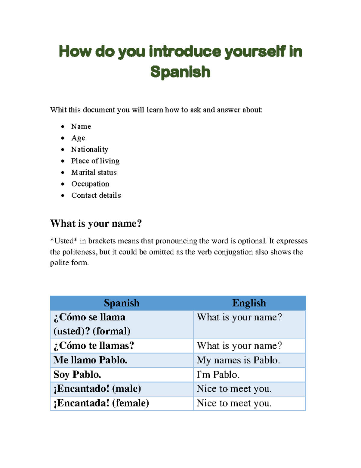 Presentación Personal 2 - How do you introduce yourself in Spanish Whit ...
