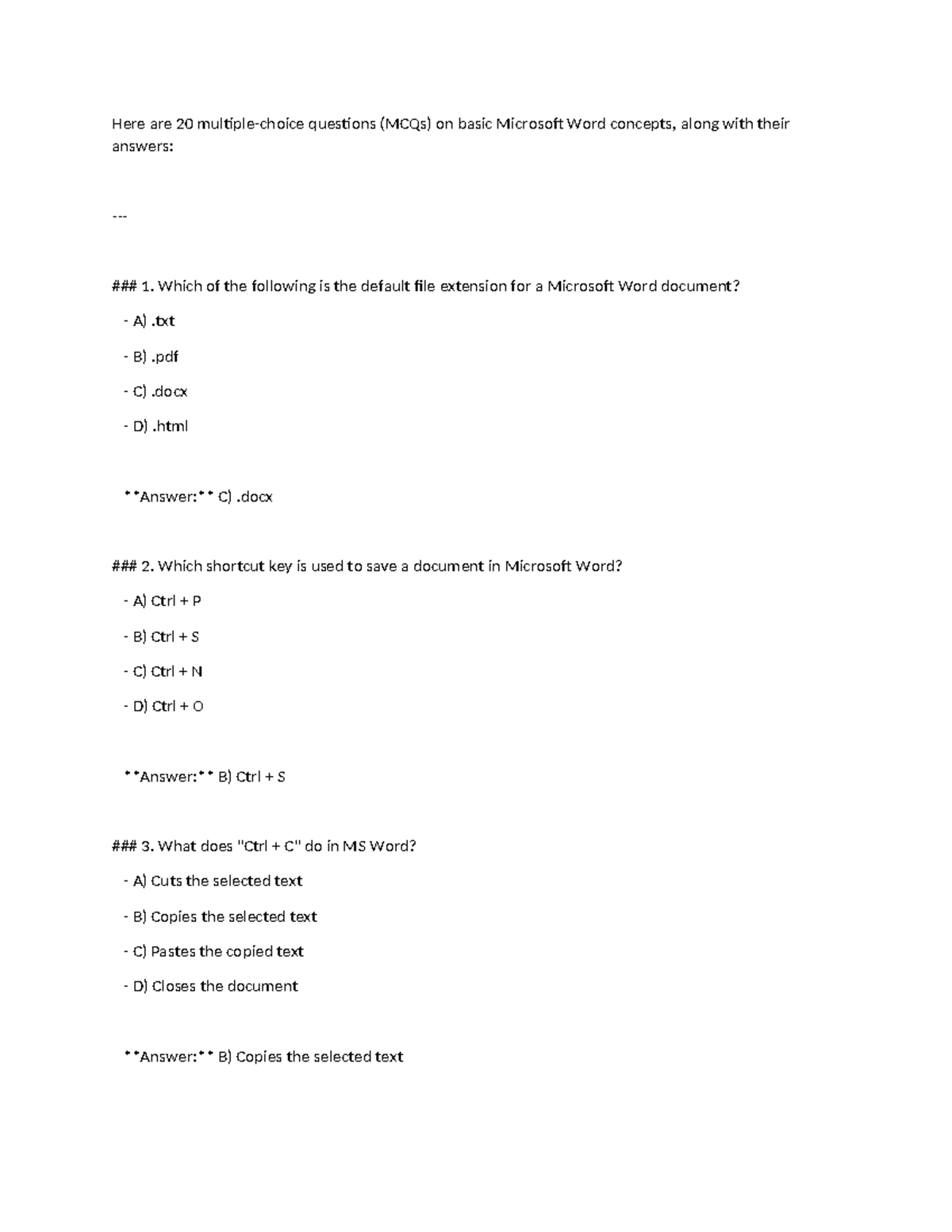 MS Office MCQ WITH Answer - Here are 20 multiple-choice questions (MCQs ...