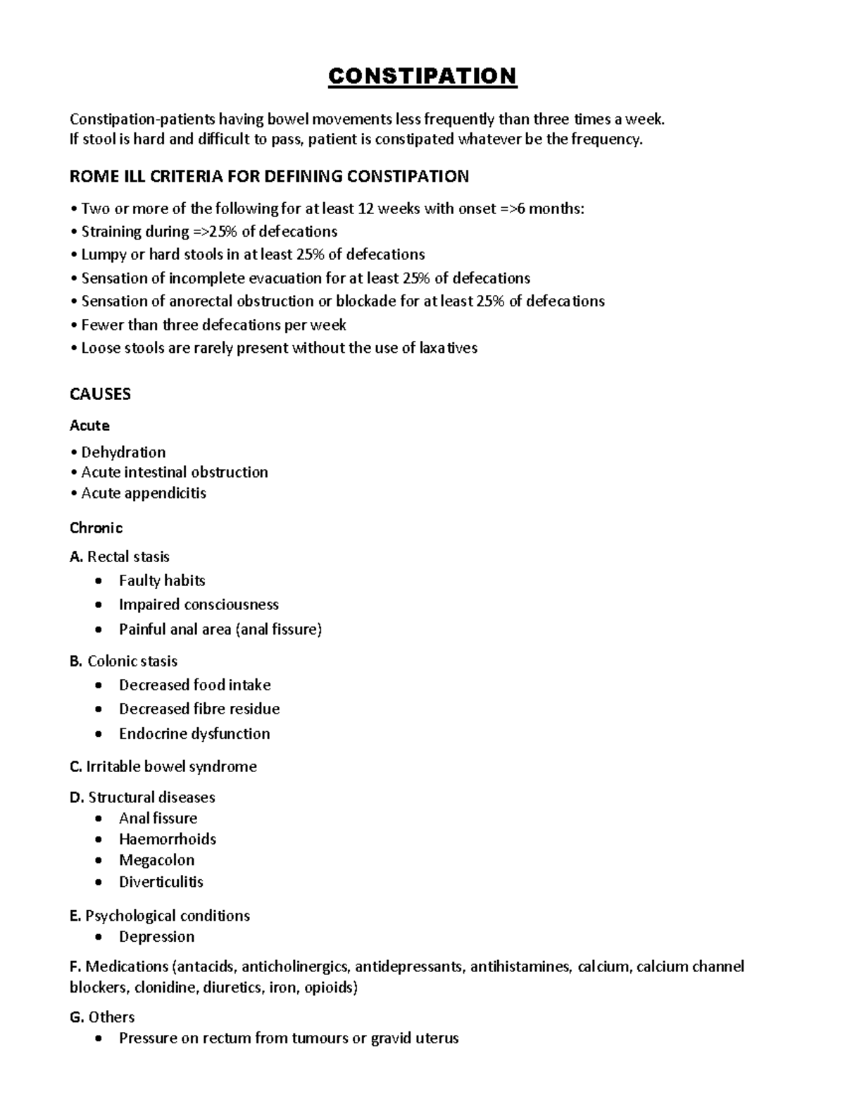 1. Constipation - Lecture notes 1-3 - CONSTIPATION Constipation ...