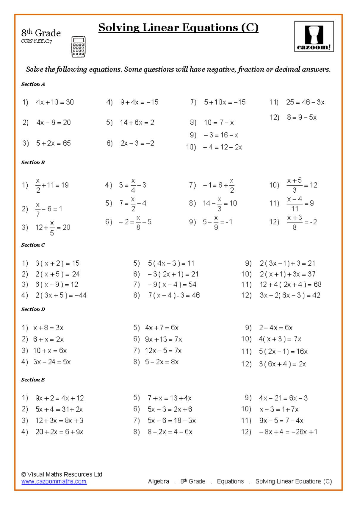 Solving Equations - eeeeeeeeeeeeeeeee - © Visual Maths Resources Ltd ...