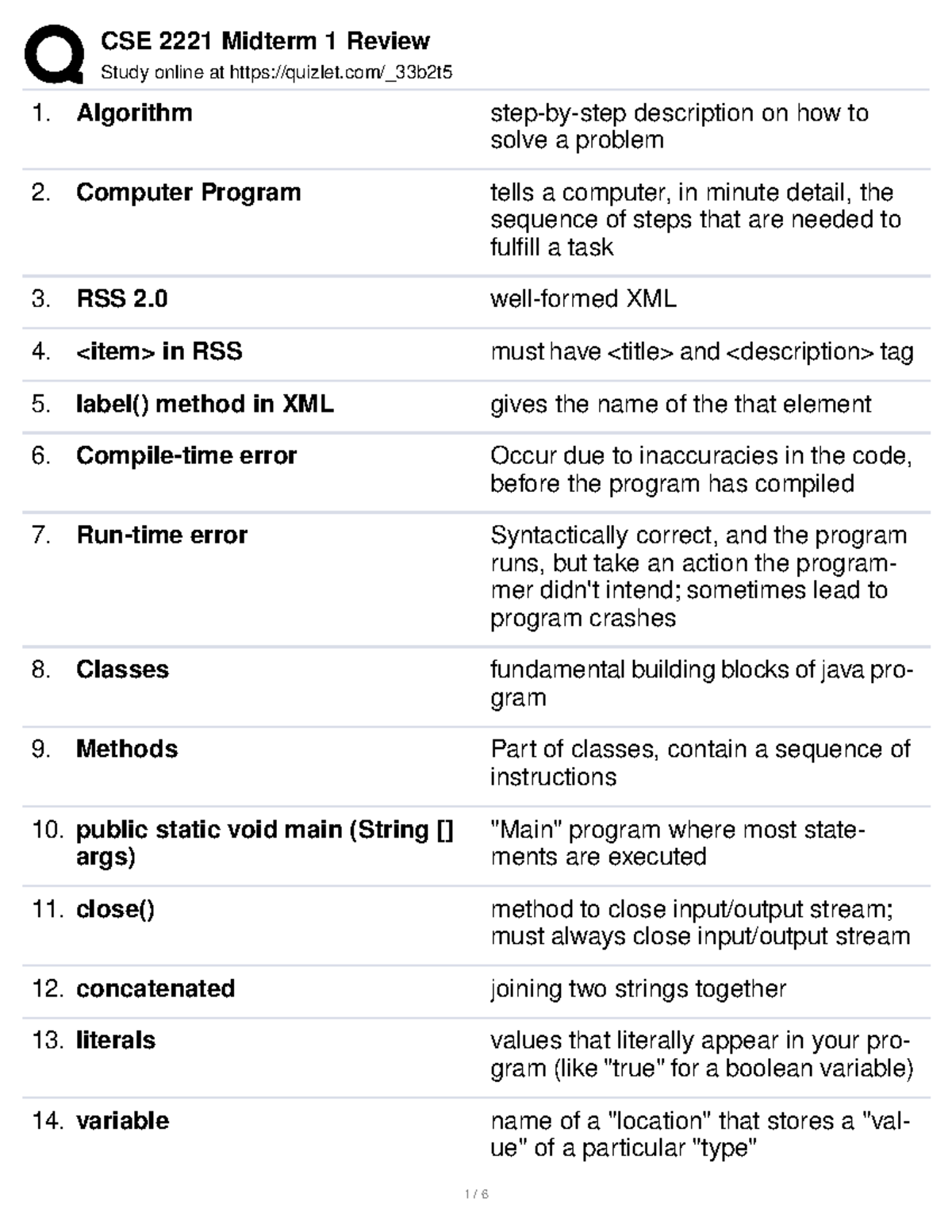 CSE 2221 Midterm Review - Study online at quizlet/_33b2t Algorithm step ...
