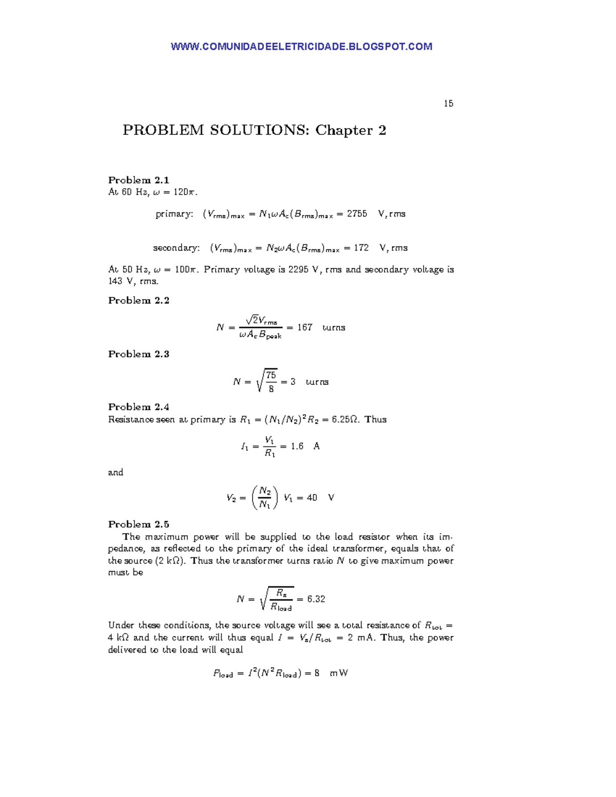 Solucionario fits g - chama - 15 PROBLEM SOLUTIONS: Chapter 2 Problem 2. At 60 Hz, ω = 120π ...