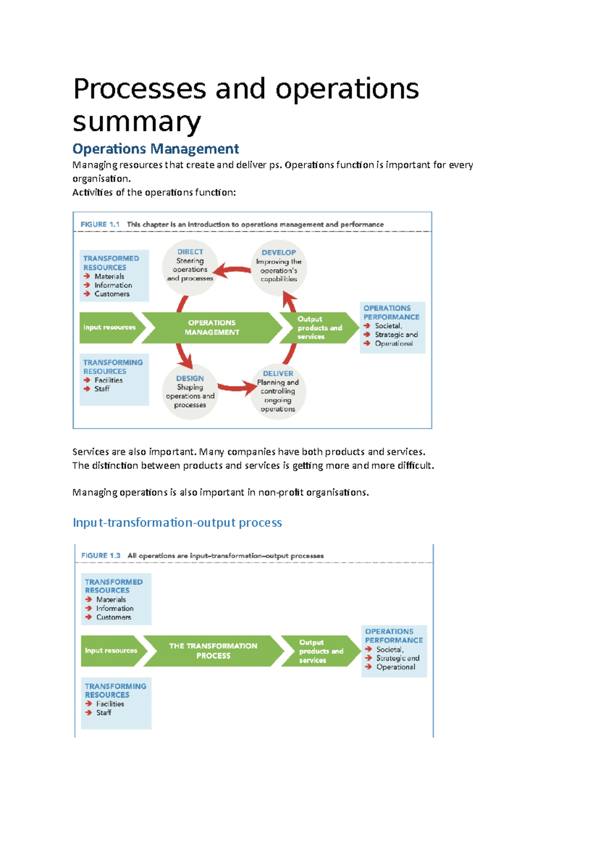 Processes and operations summary summary - Processes and operations ...