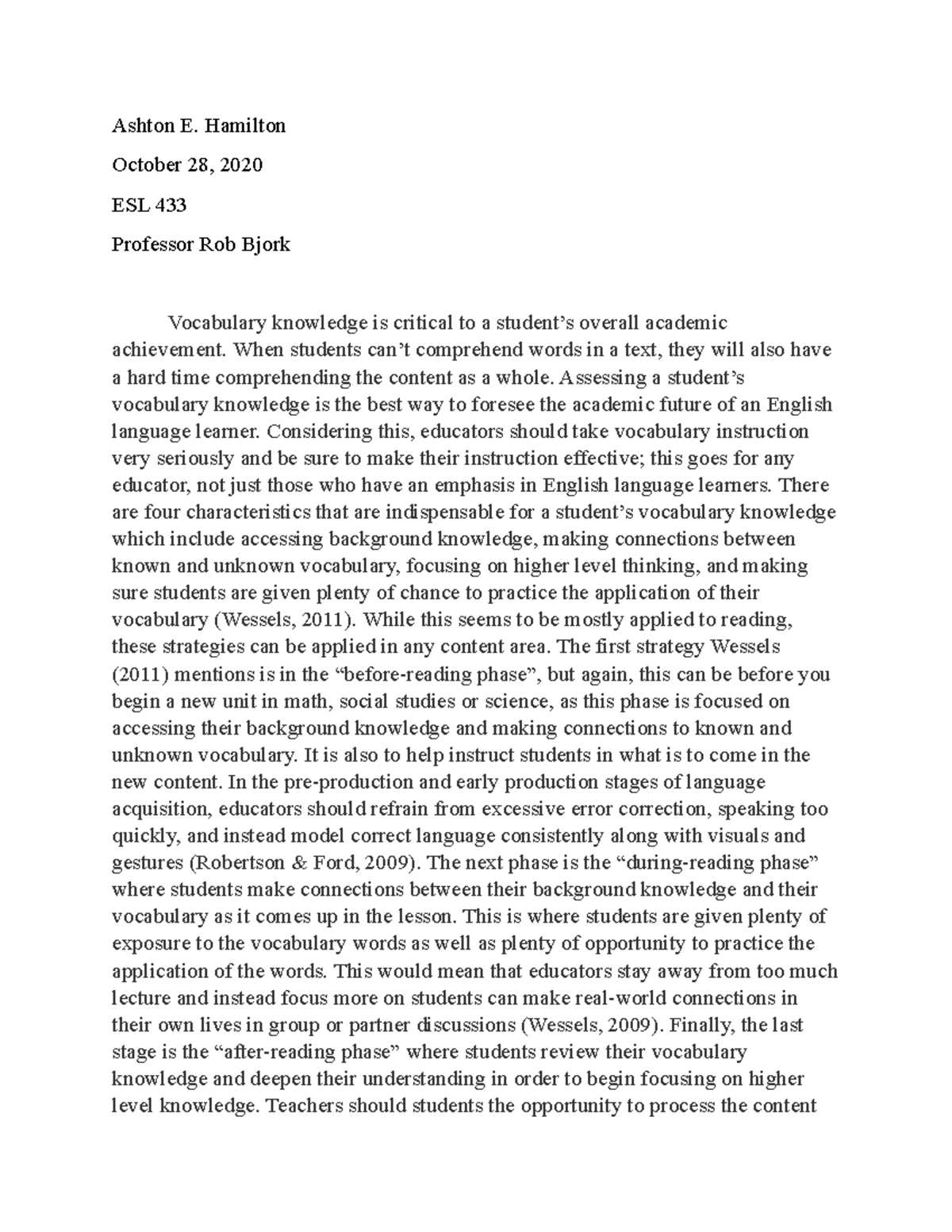 ESL433- Building Vocabulary for ELLs in the Pre-Production and Early ...