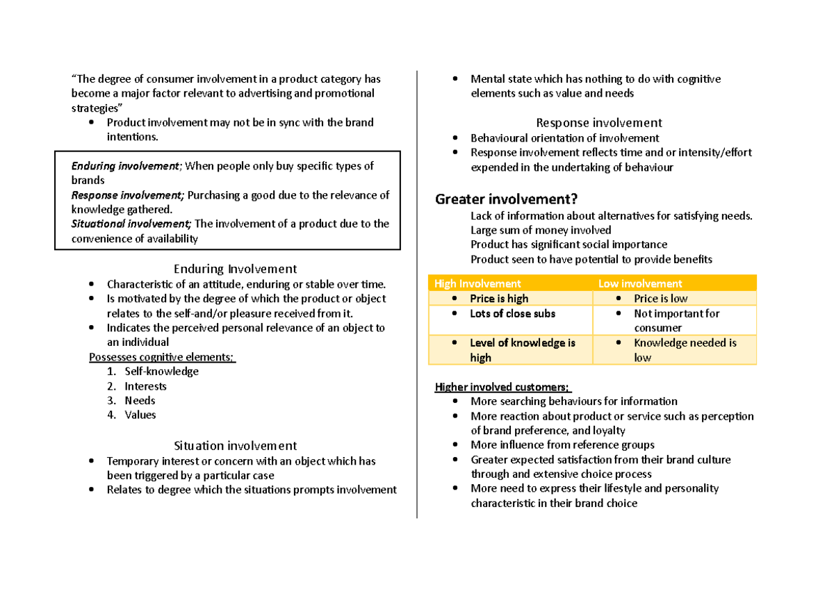 Consumer involvement - Enduring involvement; When people only buy ...