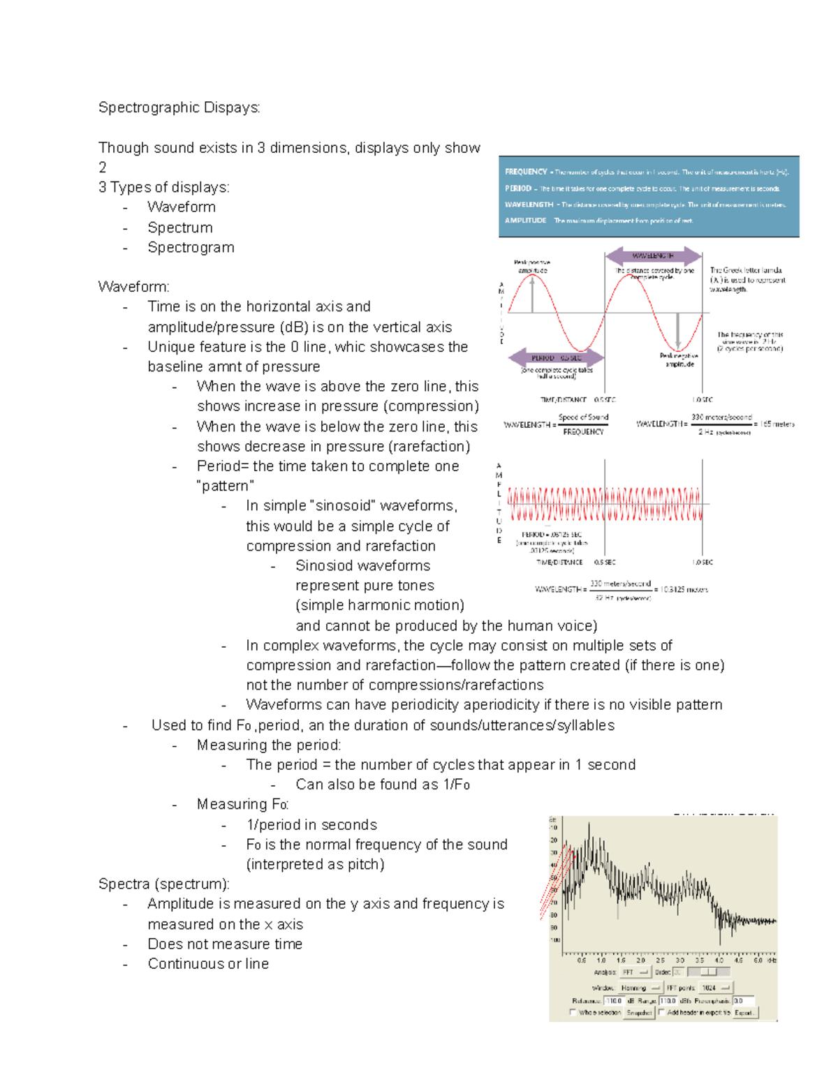 Study Sheet for Speech Science - Spectrographic Dispays: Though sound ...