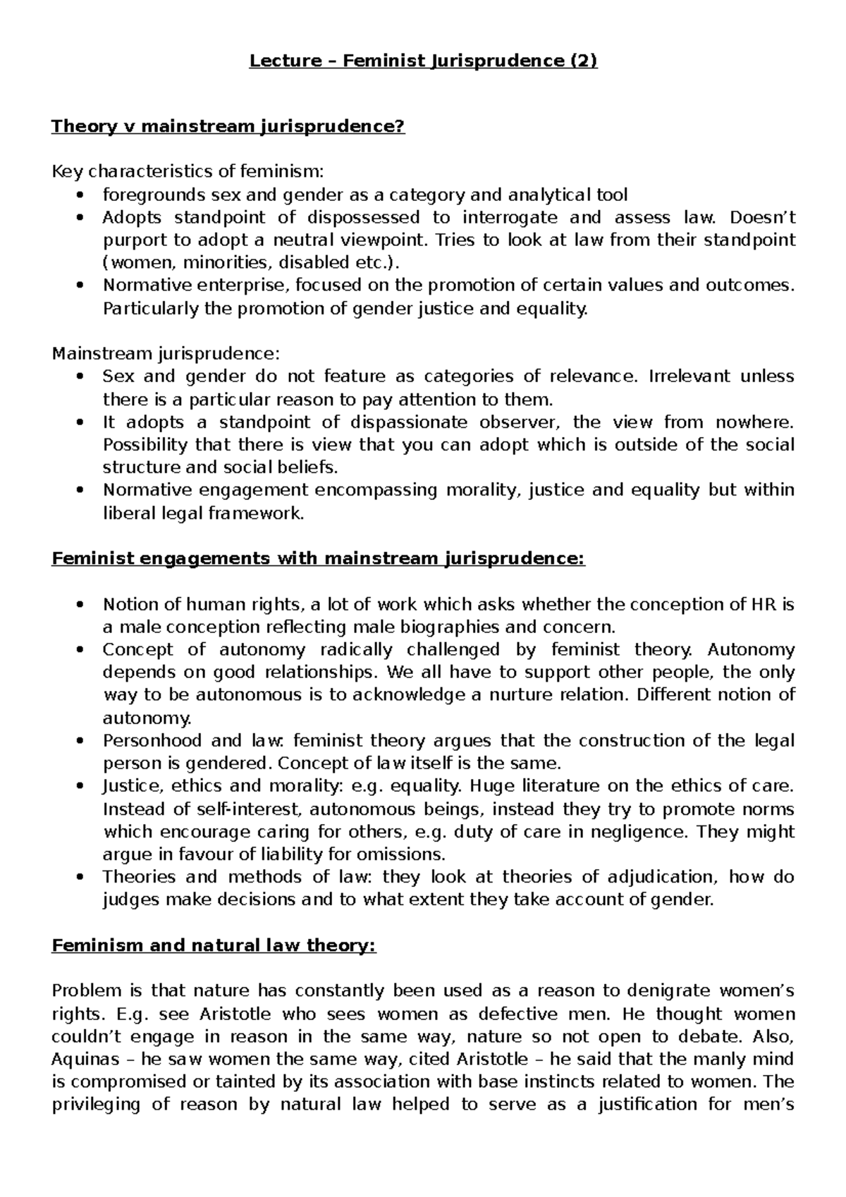 Jurisprudence – Feminist Jurisprudence 2/2 - Lecture – Feminist ...