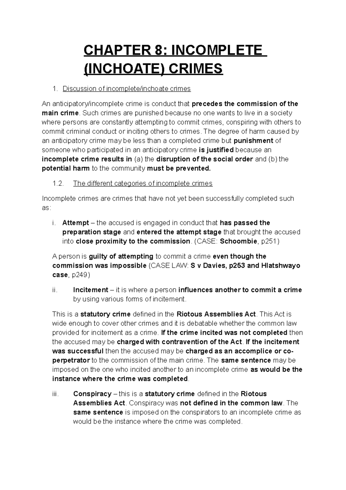 Chapter 8 Incomplete crimes - CHAPTER 8: INCOMPLETE (INCHOATE) CRIMES ...