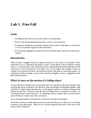 Sample 6 - FREE FALL LAB Report - Experiment P007: Acceleration due to ...