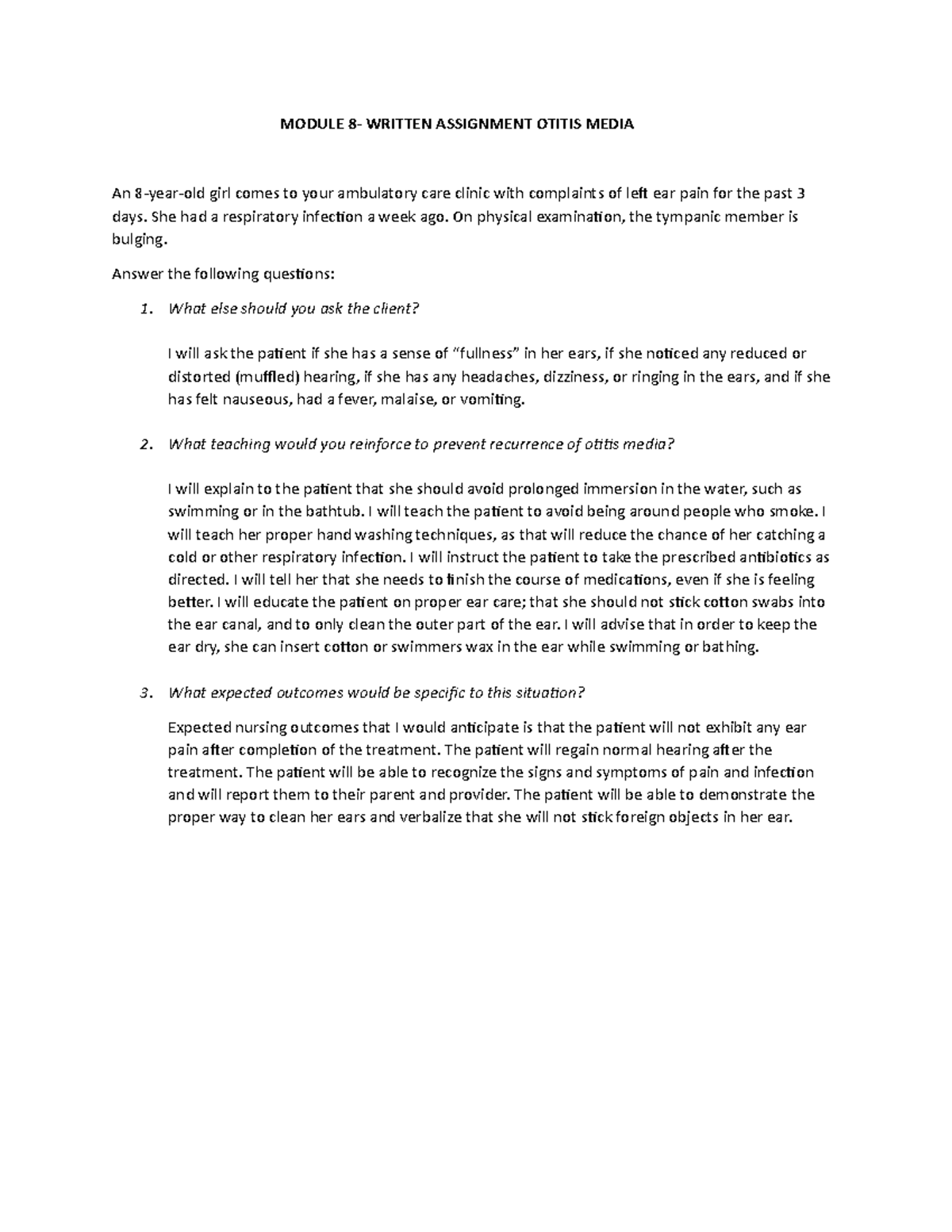 RCullen Otitis Media 02192021 Infection of the Ear - MODULE 8- WRITTEN ...