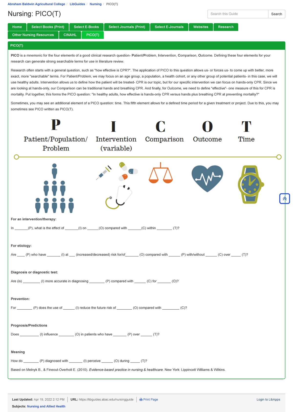 PICO(T) - Nursing - Lib Guides at Abraham Baldwin Agricultural College ...