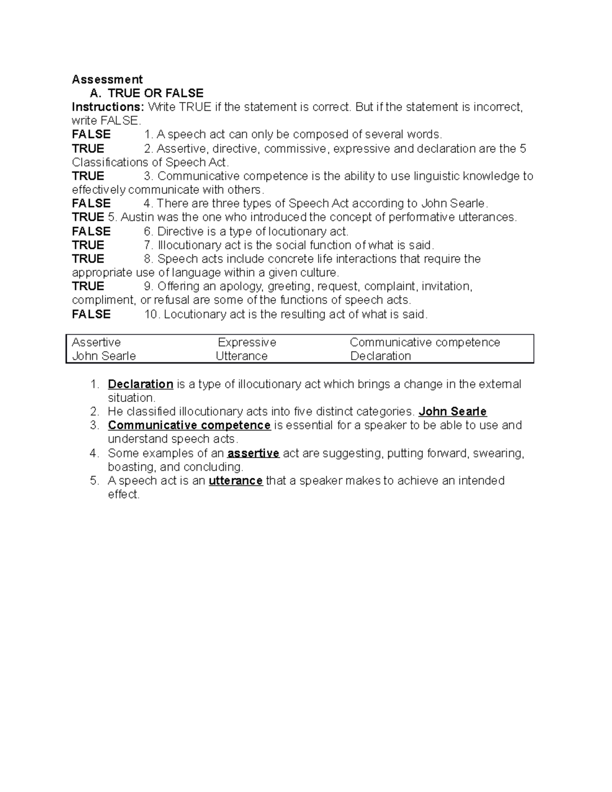 Assessment - practice materials and activities to answer - Assessment A ...
