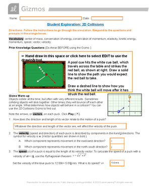 Copy of Vectors SE - Help for Gizmos Lab - Name: Date: Student ...