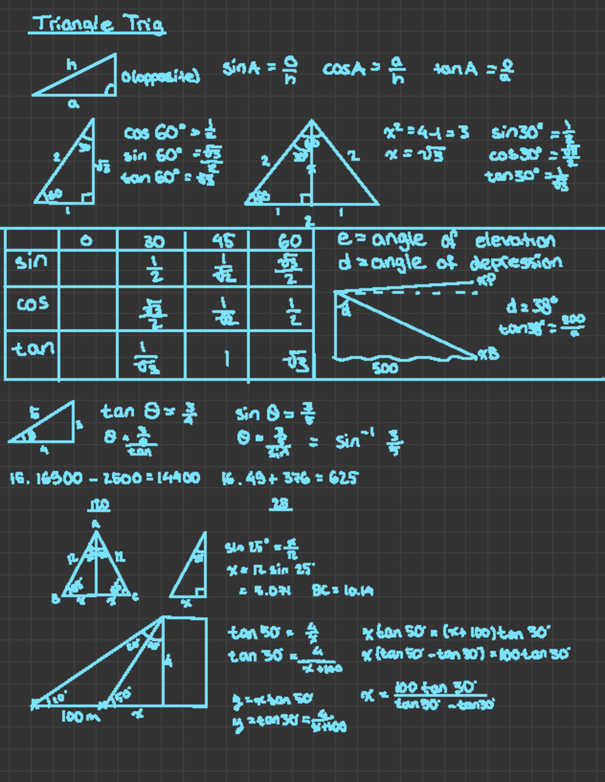 Math- Trigonometry - Triangle Tig M polopposite sinA = 8 COSA = G tanA ...