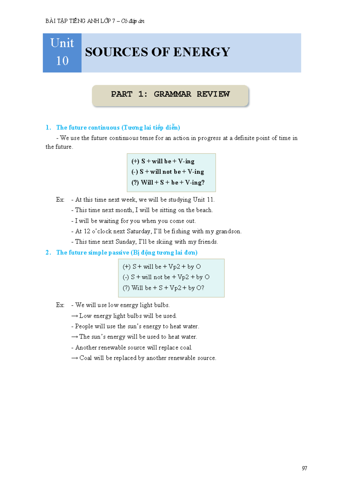 Unit 10 - good luck - Unit 10 SOURCES OF ENERGY The future continuous ...