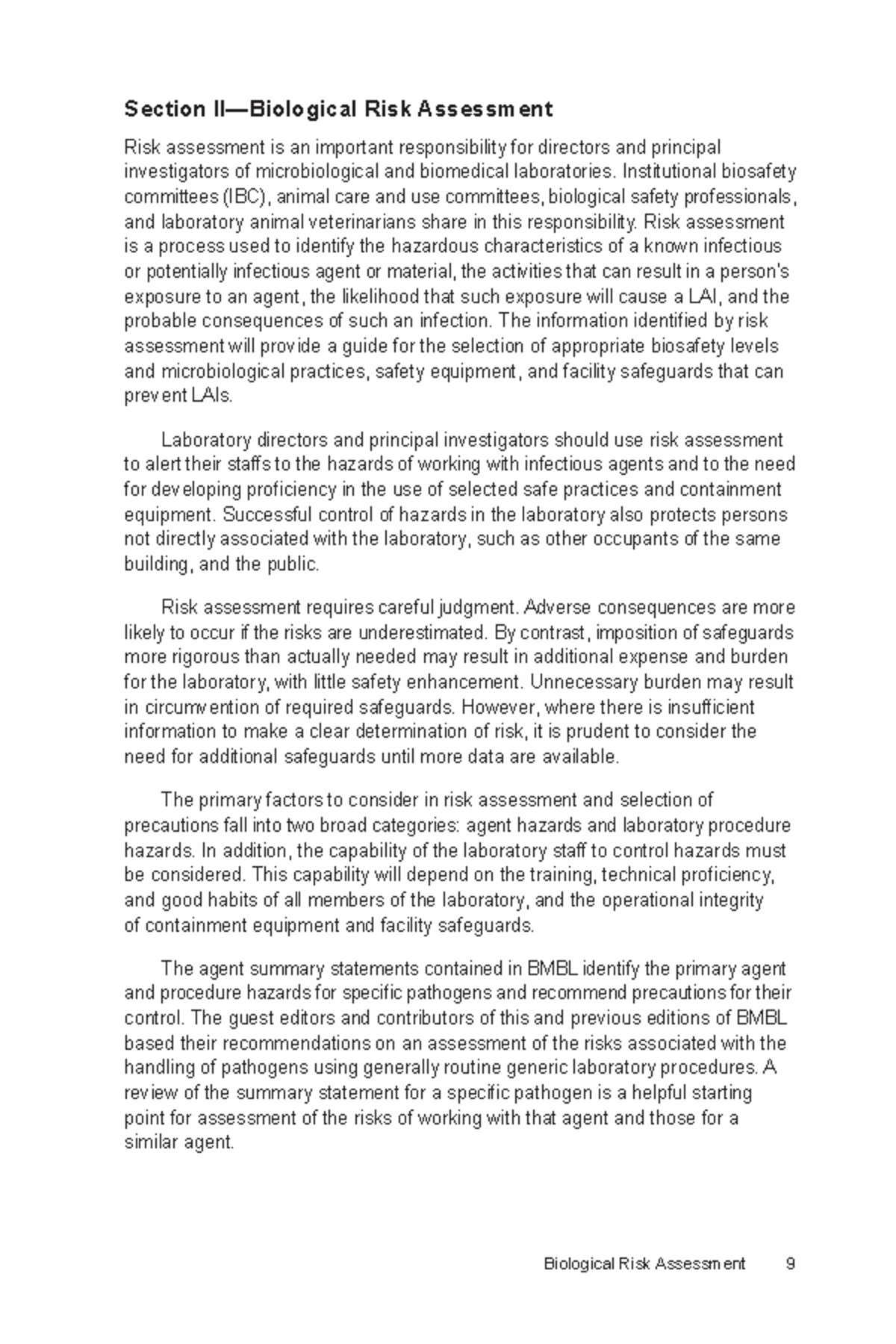 BMBL5 - Risk Assessment - Biological Risk Assessment 9 Section II ...