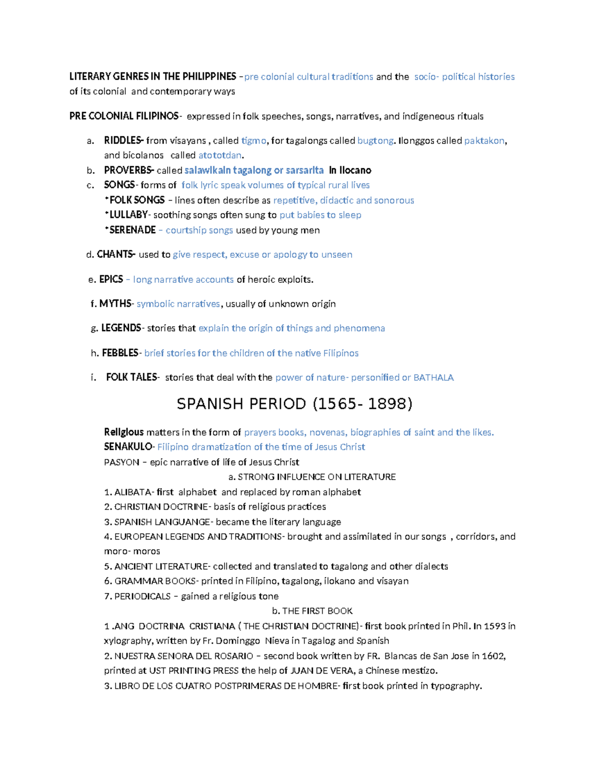 PRE-COLONIAL&SPANISH period - LITERARY GENRES IN THE PHILIPPINES – pre ...