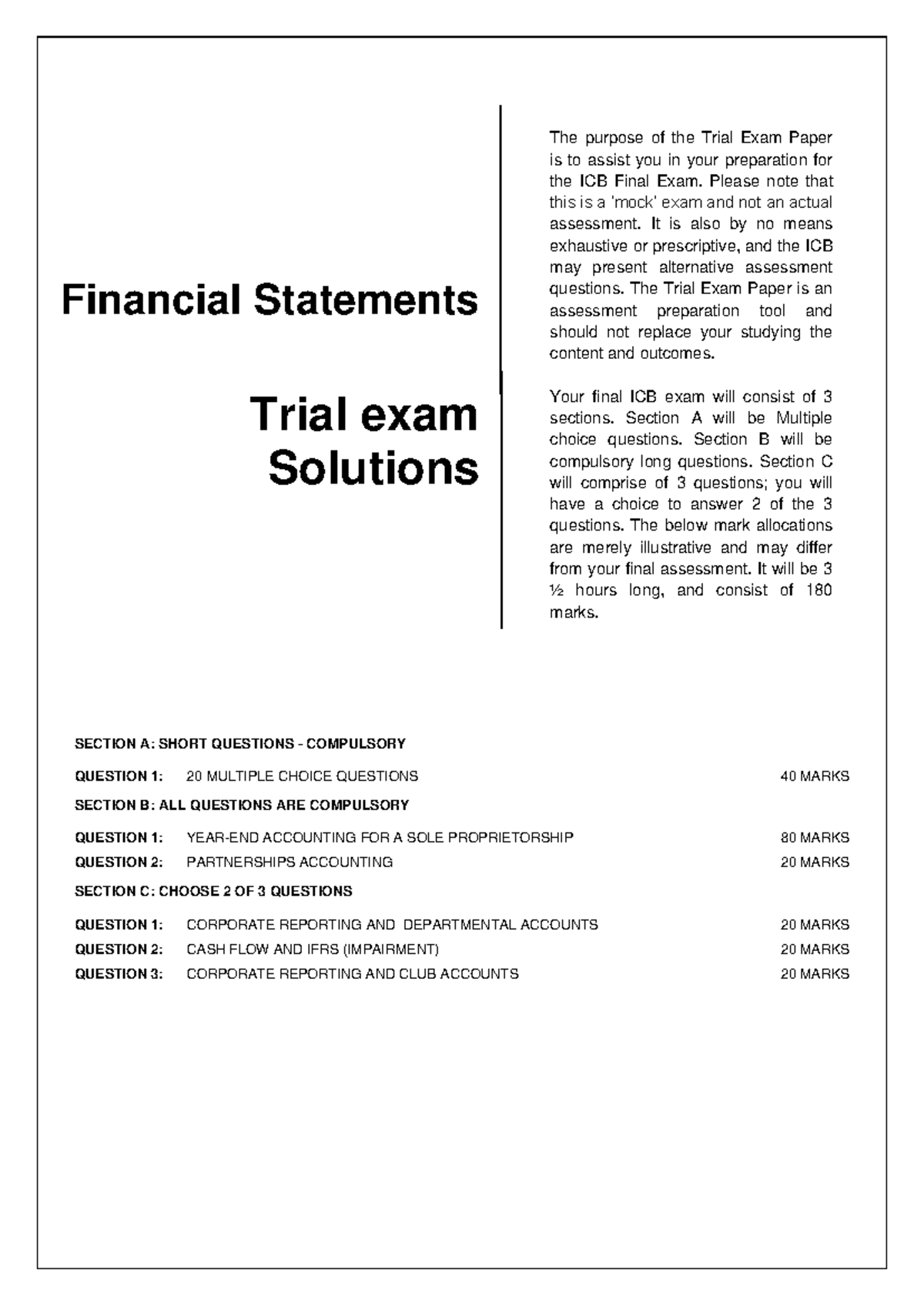 Trial Exam Paper FNST Ans QP 1 - SECTION A: SHORT QUESTIONS ...