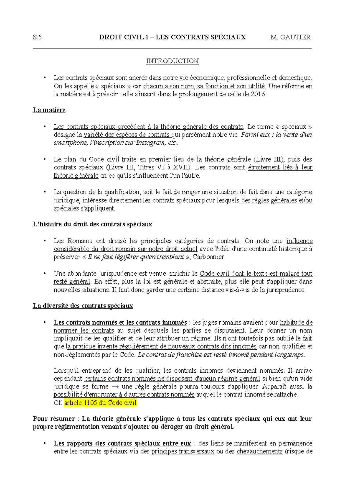 Fiches Contrats Spéciaux 2022-2023 - S DROIT CIVIL 1 – LES CONTRATS ...