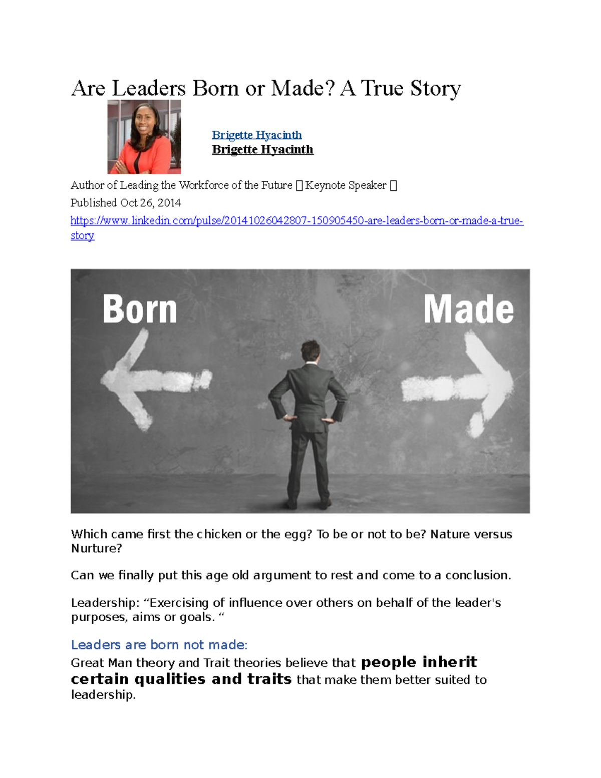 Are Leaders born or made - Mathematics - Studocu