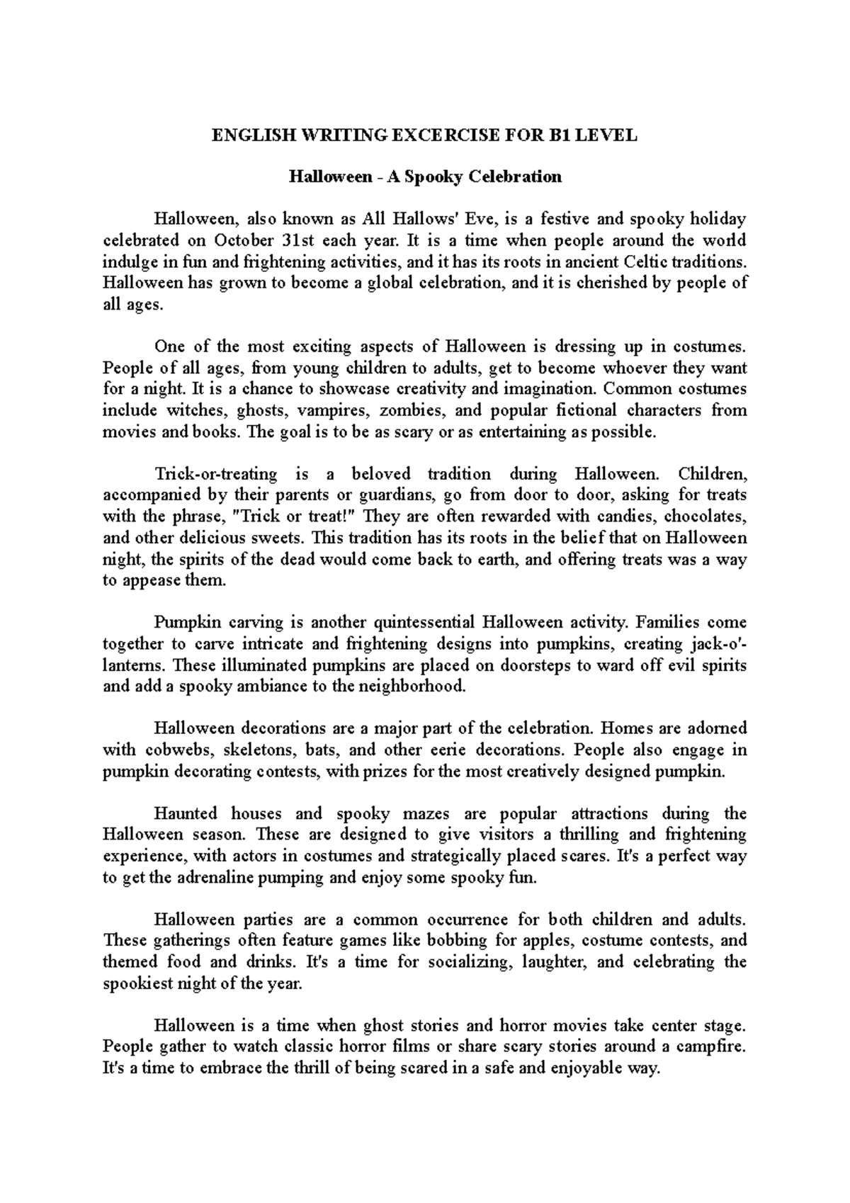 English Writing Excercise FOR B1 Level - ENGLISH WRITING EXCERCISE FOR ...