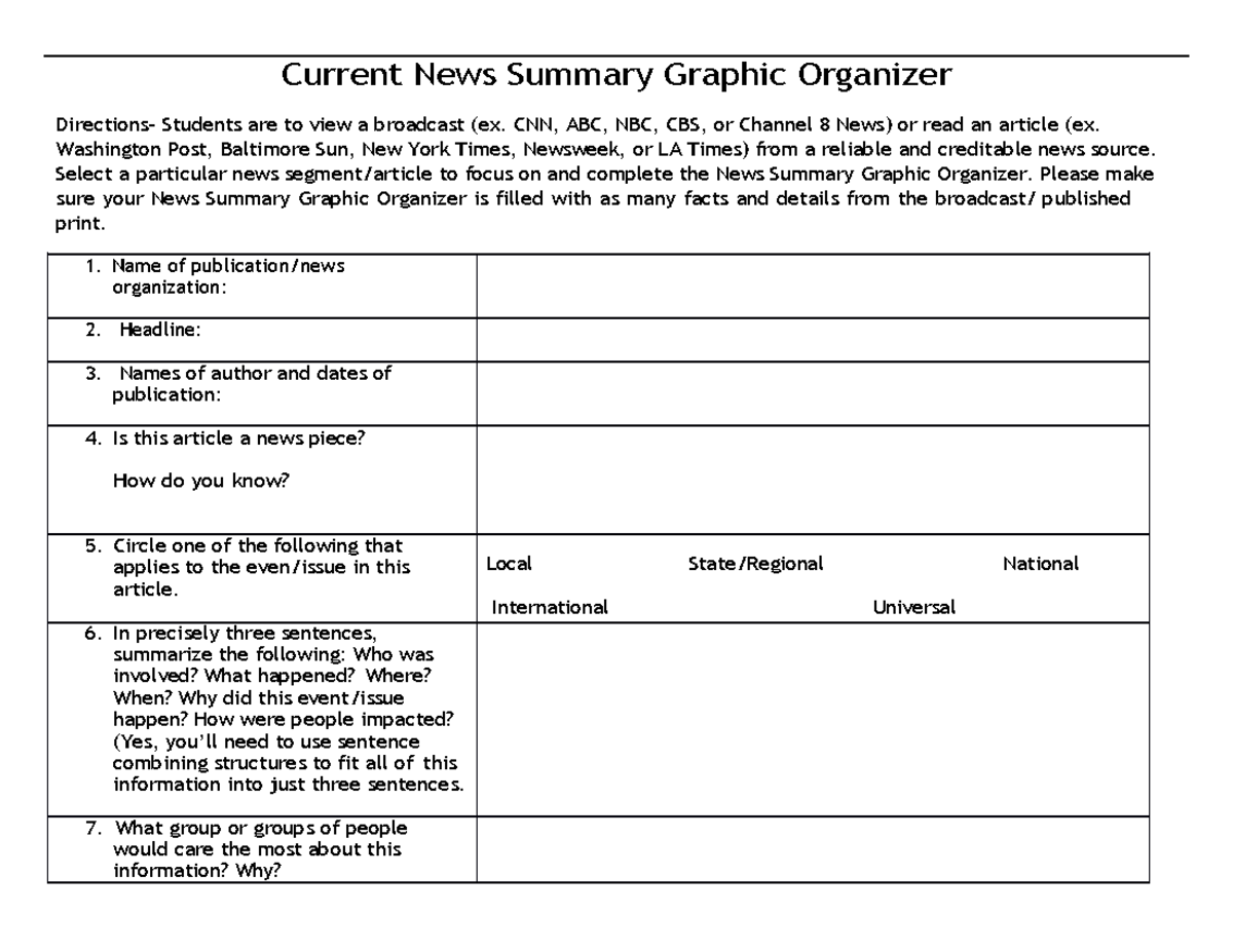 Current News Summary Graphic Organizer-2 - Current News Summary Graphic ...