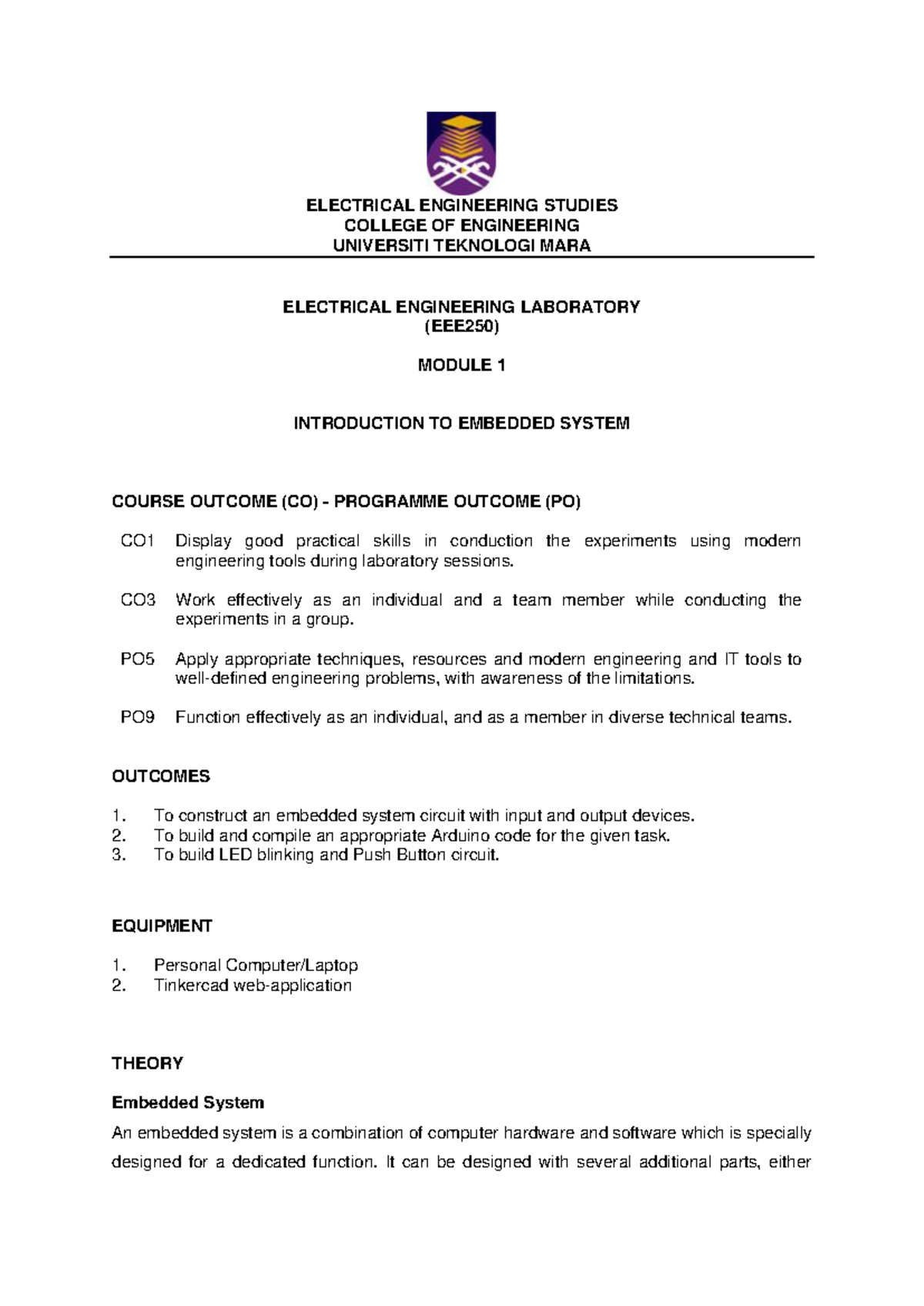 Module 1 - nothing - ELECTRICAL ENGINEERING STUDIES COLLEGE OF ...