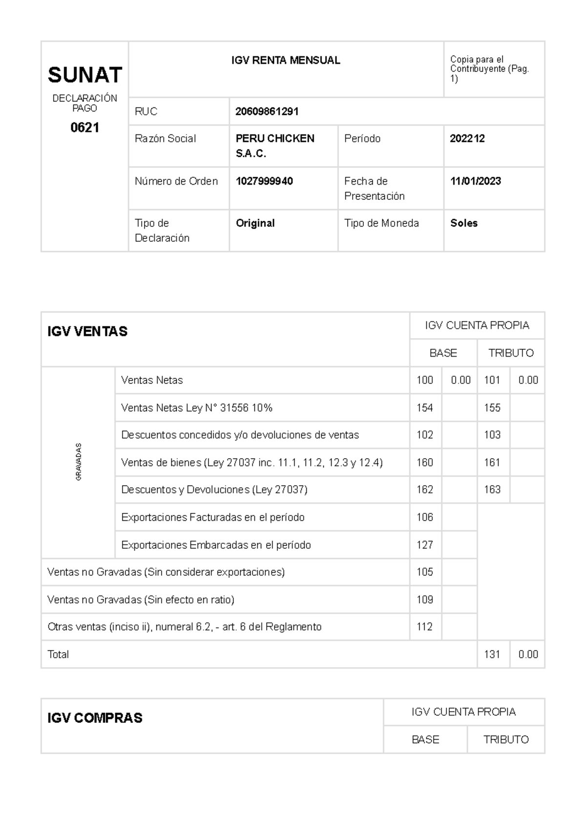 DeclaracionJurada - SUNAT DECLARACIÓNPAGO 0621 IGV RENTA MENSUAL Copia ...