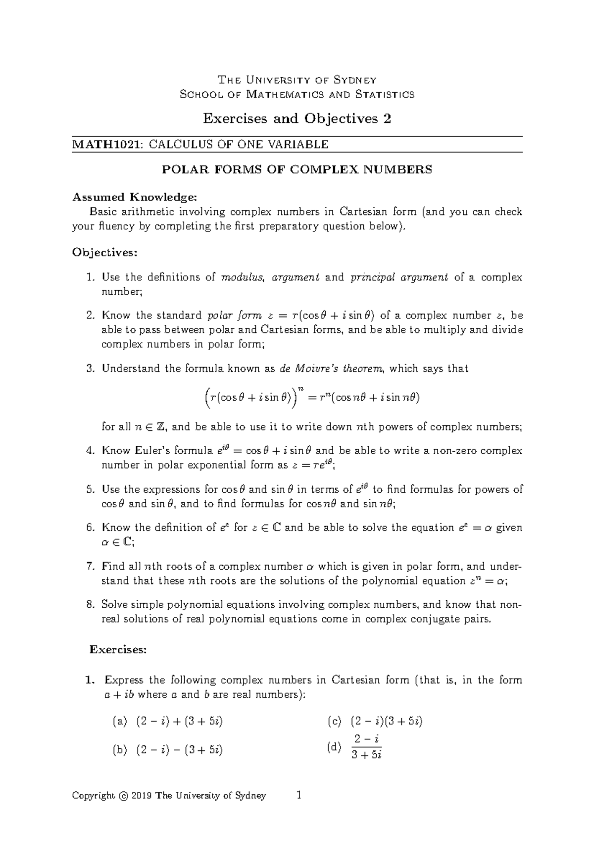 Exercises-2 questions clear handouts - MATH1021 - USyd - Studocu