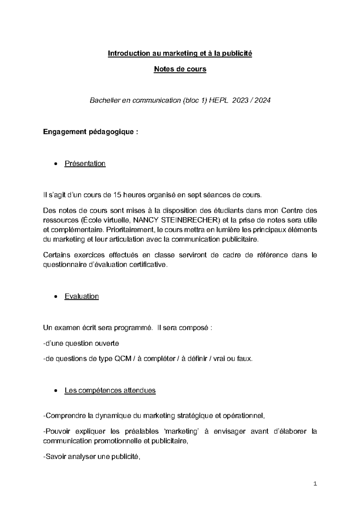 Intro marketing et publicite 2023 2024 - Introduction au marketing et à ...