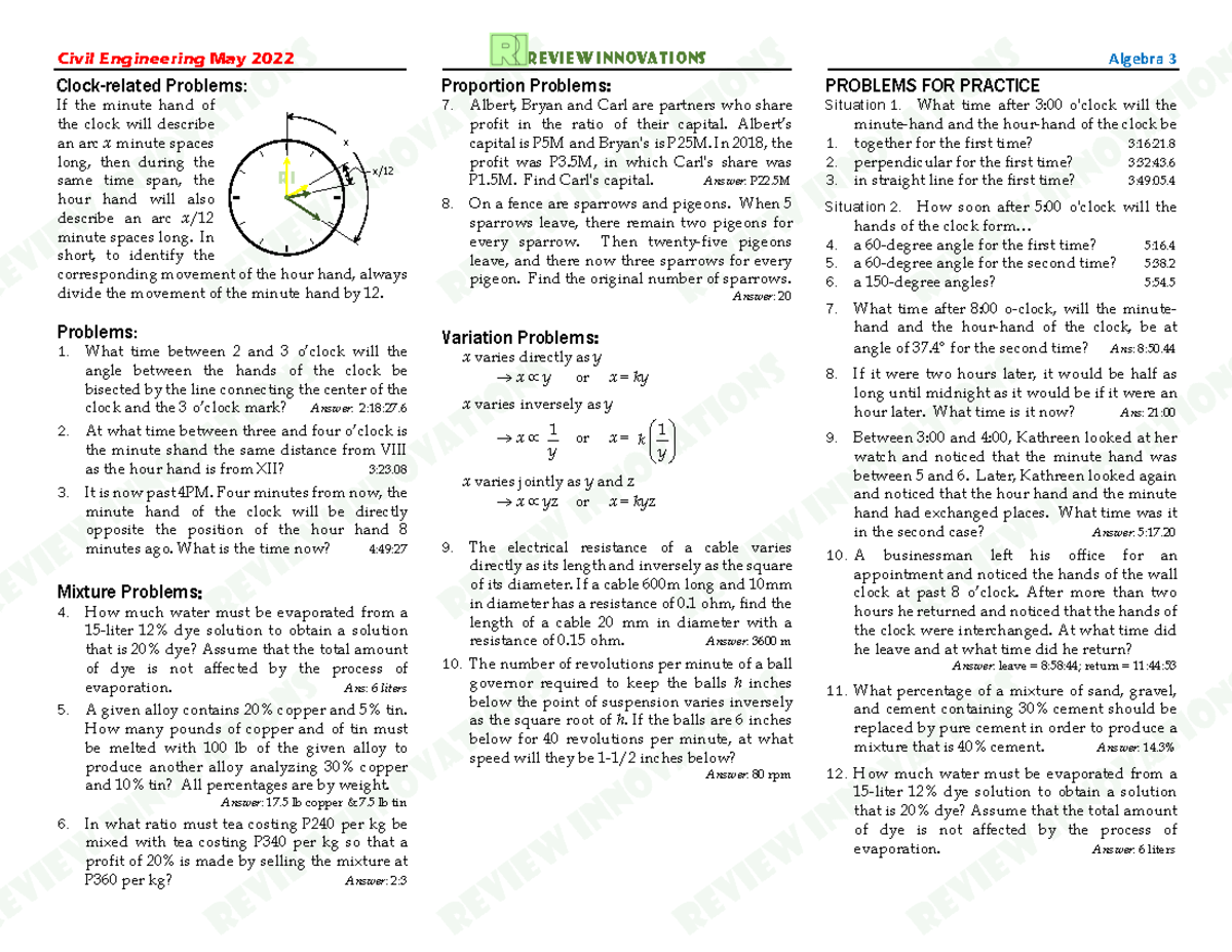 2022 May Algebra 3 - Lecture notes 1 - Civil Engineering May 2022 ...