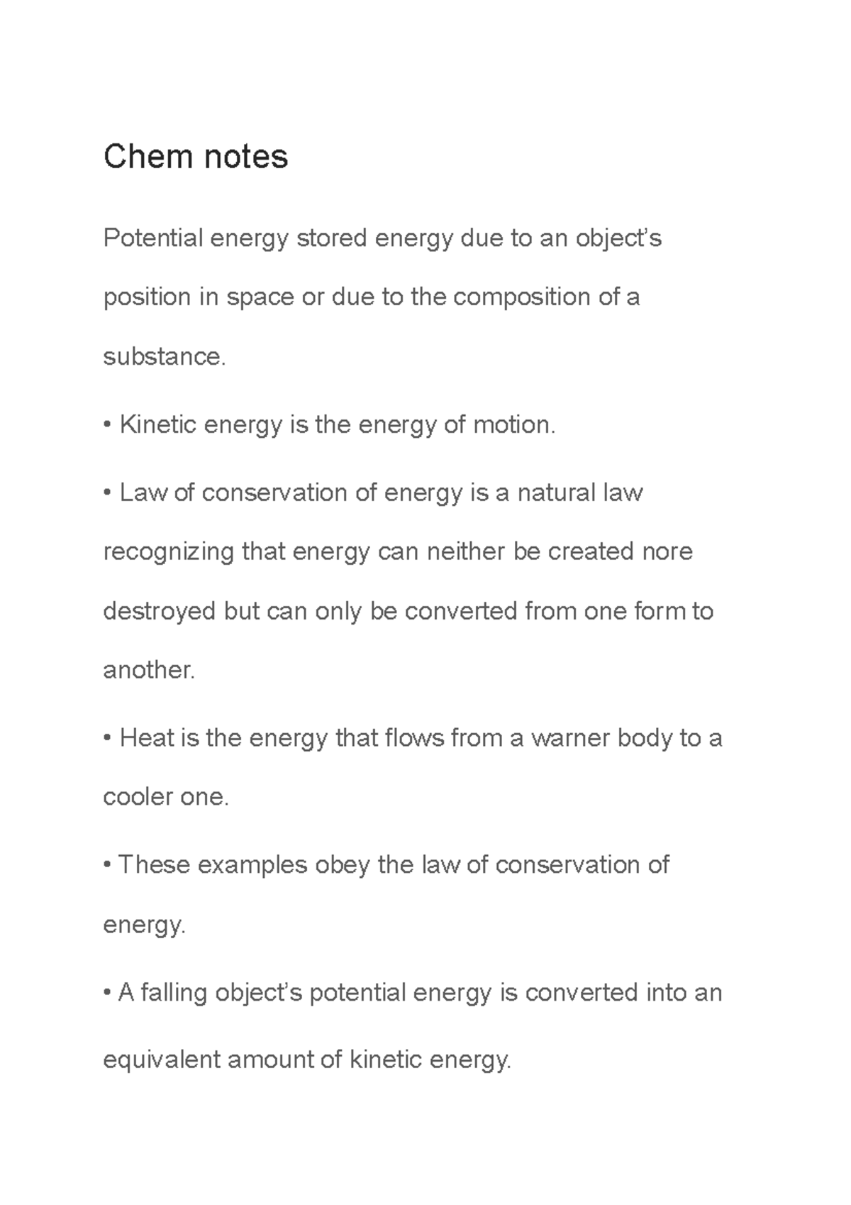 notes for consumer chemistry - Chem notes Potential energy stored ...