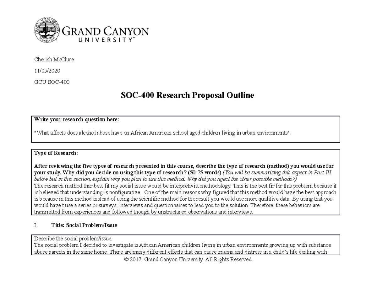 Research proposal outline - ESD 530 - GCU - Studocu