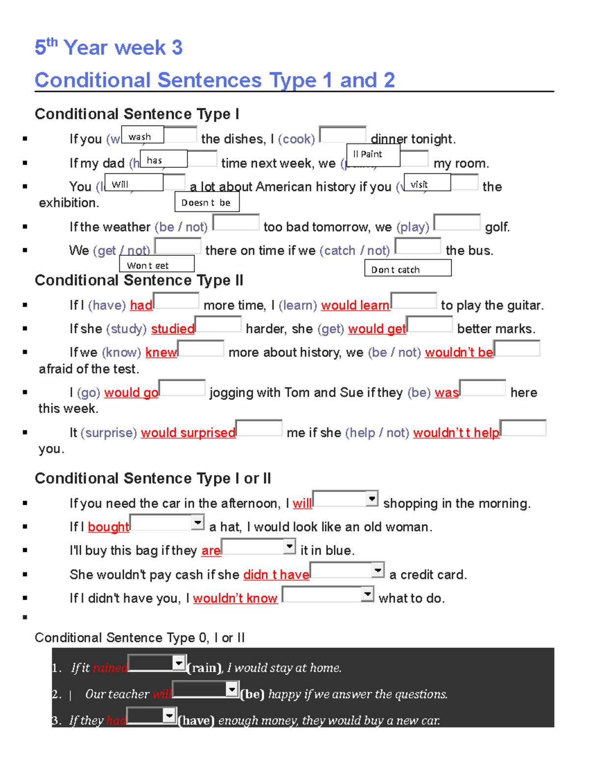 5th Year week 3 - 5th year week 3 - 5 th Year week 3 Conditional ...