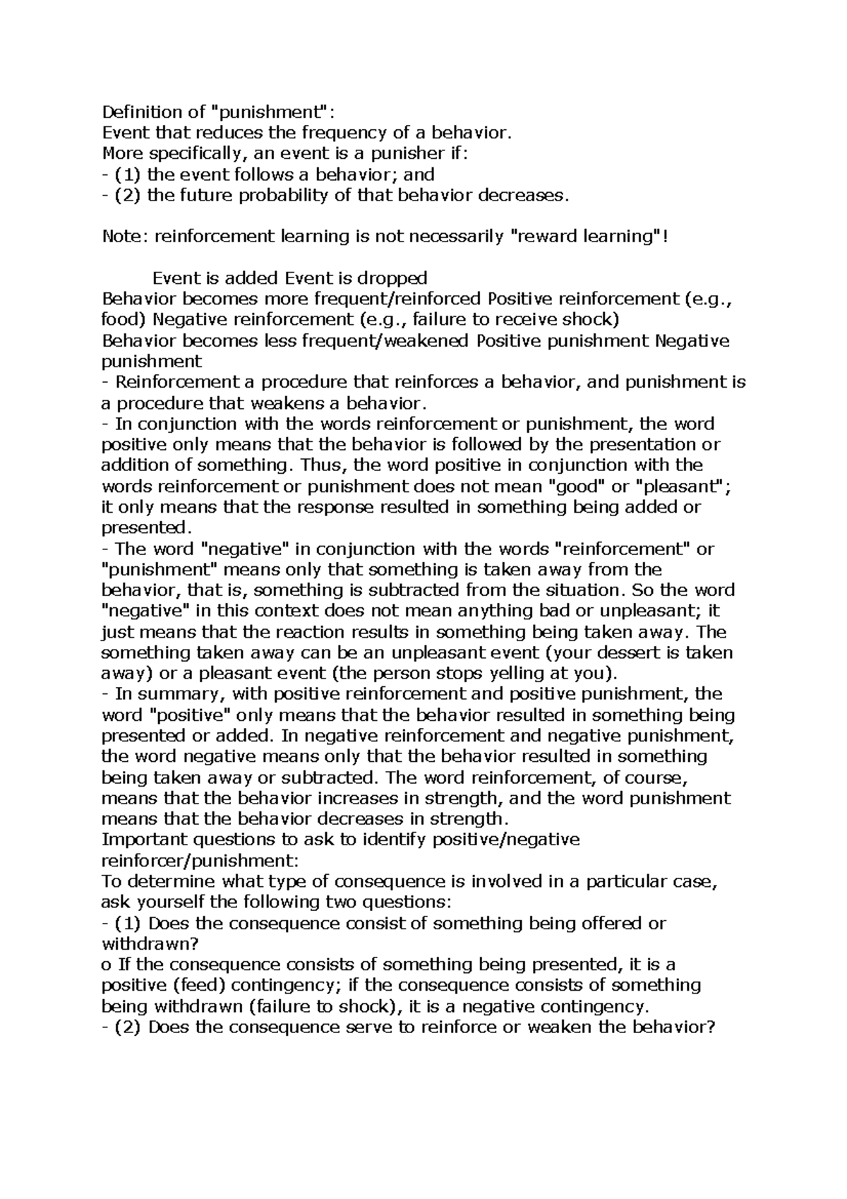 Definition of - Psycho Notes - Definition of "punishment": Event that ...