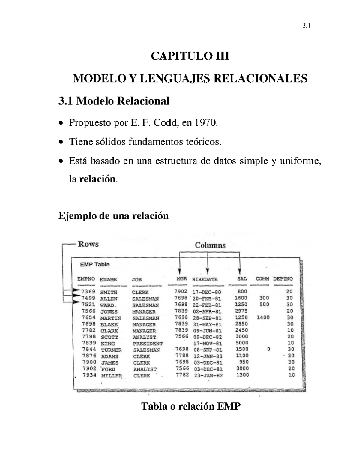 Capitulo 3 - Material base de datos - CAPITULO III MODELO Y LENGUAJES RELACIONALES 3 Modelo ...