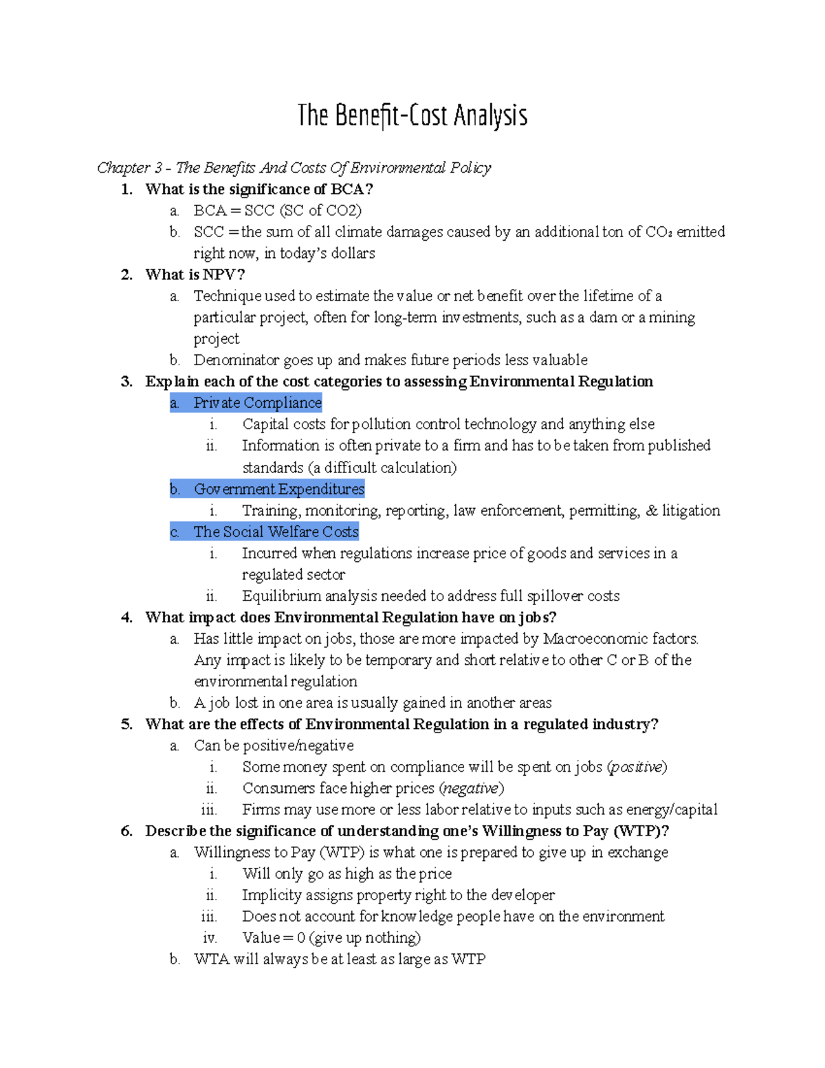 CBA - Lecture notes about Cost-Benefit Analysis - The Benefit-Cost ...