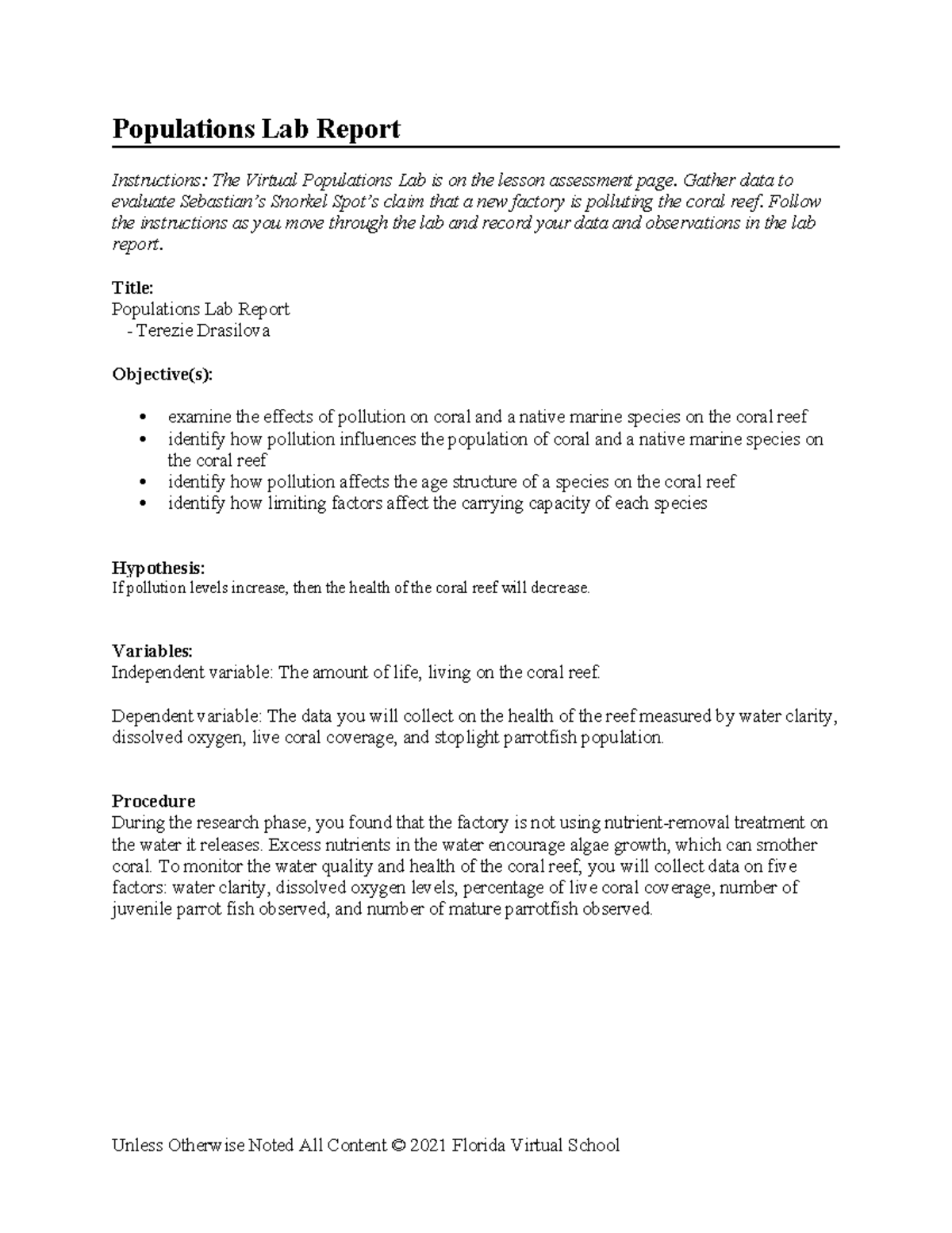 Population lab report - dik - Populations Lab Report Instructions: The ...